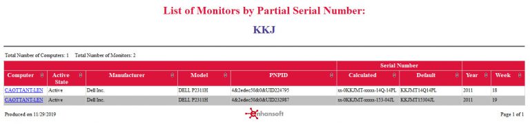 List of Monitors by Partial Serial Number - Endpoint Insights Knowledge