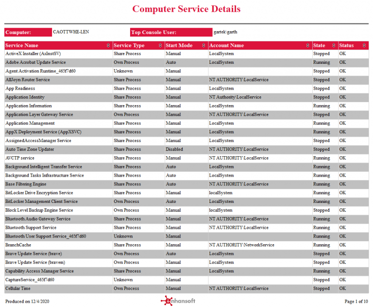 Computer Service Details - Endpoint Insights Knowledge