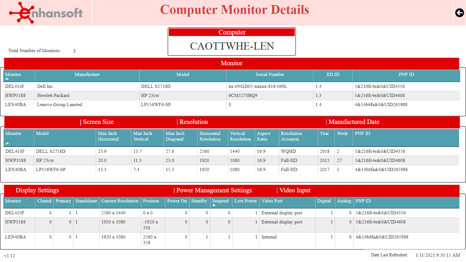 Computer Monitor Details - Endpoint Insights Knowledge