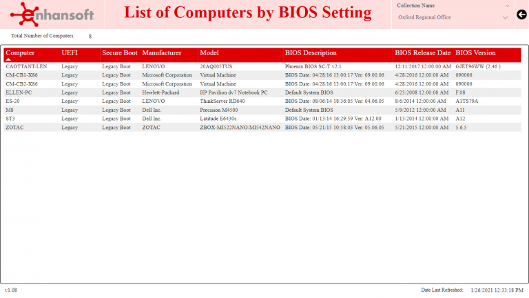 List of Computers by BIOS Setting - Endpoint Insights Knowledge