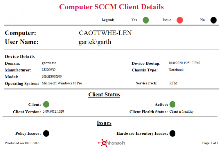 Computer SCCM Client Details - Endpoint Insights Knowledge