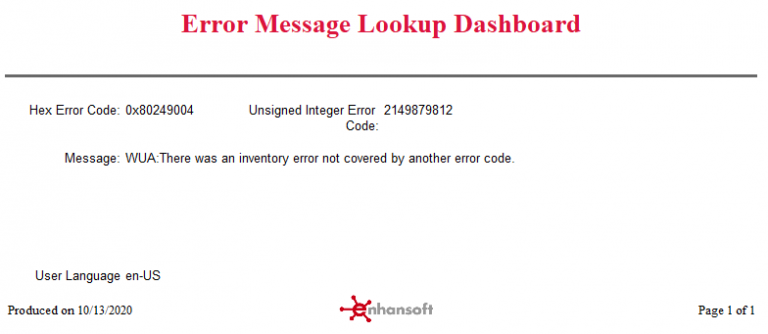 Error Message Lookup Dashboard - Endpoint Insights Knowledge