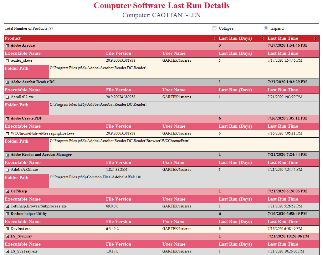 Computer Software Last Run Details - Endpoint Insights Knowledge