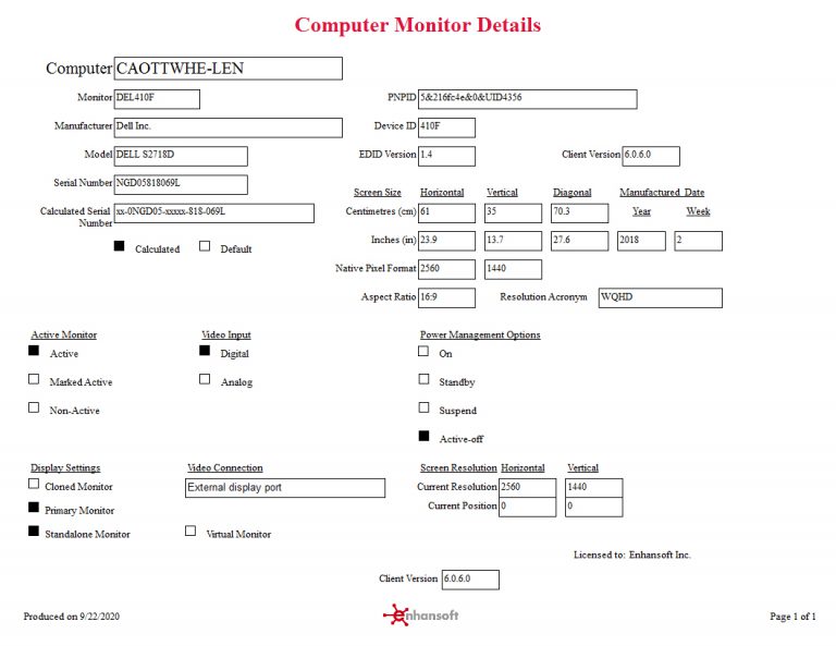 Computer Monitor Details - Endpoint Insights Knowledge