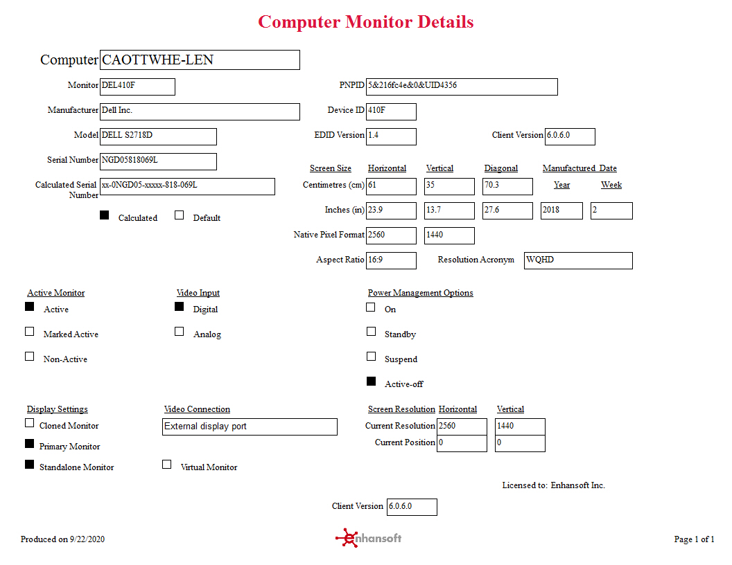 Computer Monitor Details - Endpoint Insights Knowledge